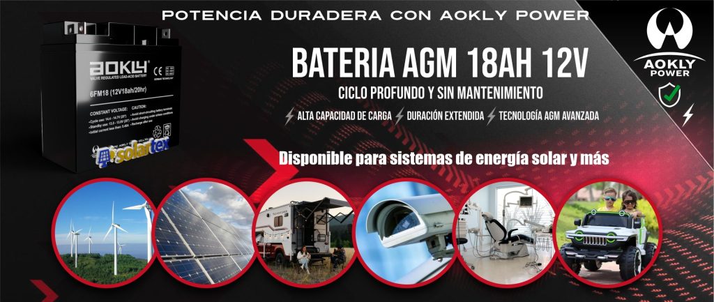Batería AGM 18Ah 12V Aokly - Solartex Chile